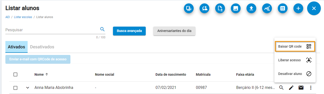 Como baixar o QR code do aluno e autorizar sua entrada no refeitório ...