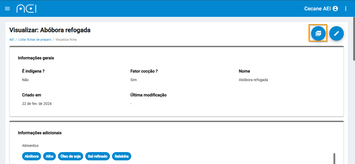 Como visualizar uma ficha de preparo e Gerar o PDF ? – AEI
